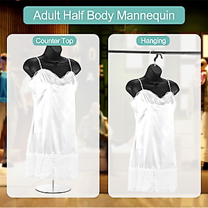 Geetery 2 Pieces Female Mannequin Torso Dress Form with Stand and Hanging Hook Table Top Mannequin Hollow Back Body for Counter Craft Show Photo Design Retail Store Exhibition, S-M Size (Black)