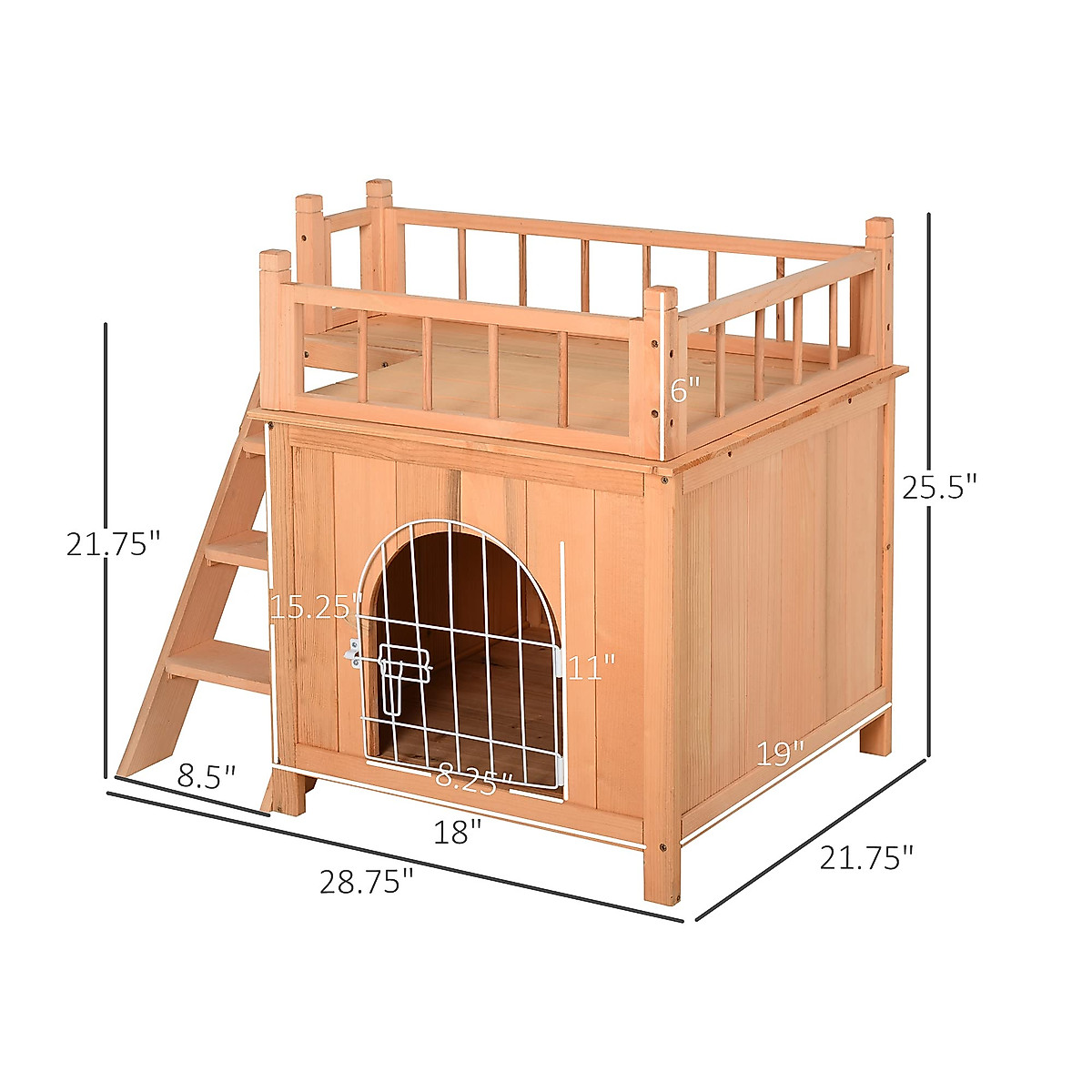 PawHut 2-Level Elevated Waterproof Outdoor Wooden Treehouse Cat Shelter With Balcoy