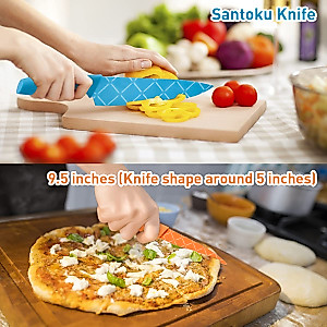 Mosheng Knife Set,5 Piece Colorful Knife Sets with Unique Non Stick Coating Surface,Stainless Steel Knives Set with Covers,Kitchen Knife Box Set,Chef Knife,Santoku Knife,Utility and Paring Knife