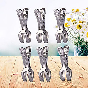 DOITOOL Clothespins, 6Pcs Stainless Steel Pinch Windproof Washing Rod Scissors Laundry Clothes Hanger Sustain Pinch Strong Medium Veranda Handrail Pinch Sheet Clips (Medium Opening Clips)