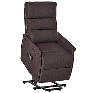 HOMCOM Power Lift Chair with Vibration Massage, Fabric Upholstered Recliner Chair for Elderly with Remote Control, Side Pockets, Brown