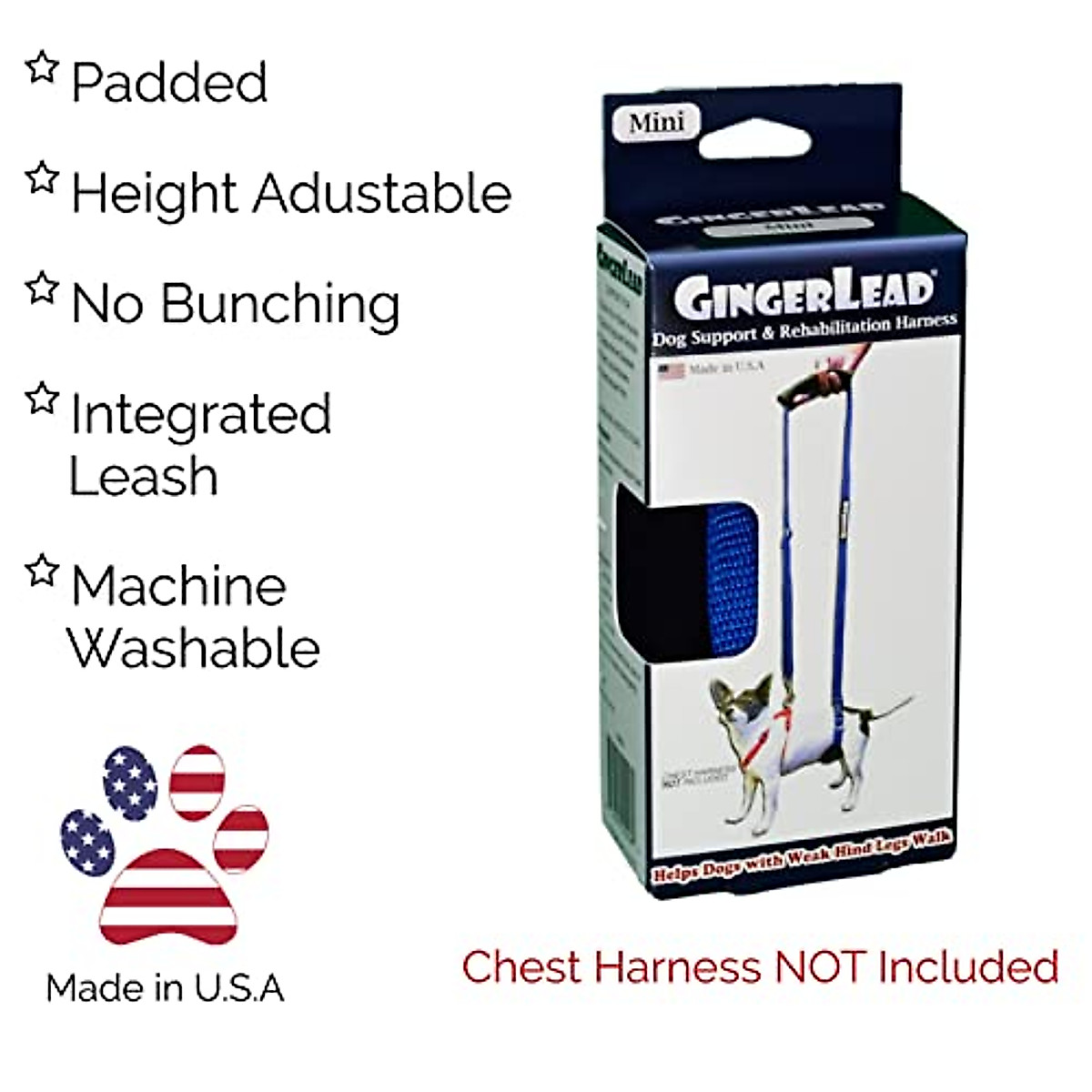 GINGERLEAD Dog Sling Hip Support Harness, X-Small Fits Little Pets Under 25 lbs and Dachshunds with IVDD, Spinal Disc Disease, or Back Injuries. Assist Elderly, Paralyzed, or Recovering Pets.