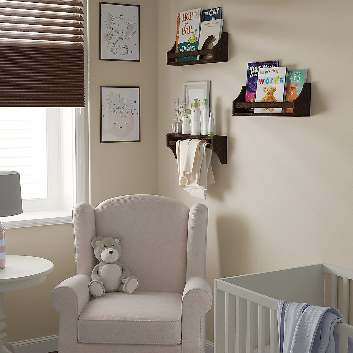 brightmaison Angel 20" Floating Shelves for Wall Decor, Toy Storage Shelf & Kids Bookshelf for Wall Nursery Book Shelves Wood Wall Shelves for Home Decor Set of 3 Brown