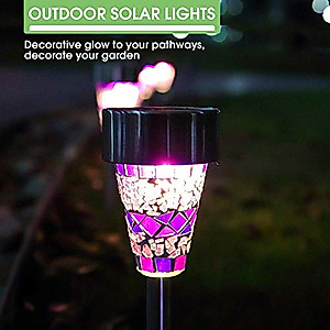 WONFAST 6-Pack Solar Mosaic Border Lawn Garden Lights, LED Mosaic Stake Lights Pathway Landscape Lighting for Patio Walkway Driveway Outdoor Christmas Garden Home Decoration (Purple)