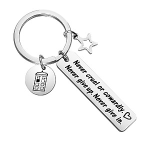 AKTAP Police Box Keychain Gift Never Cruel Or Cowardly Never Give Up Never Give In Movie Quote Jewelry For Fans (Police Box Keychain)