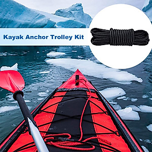 Yetaha Kayak Canoe Anchor Trolley Kit, 30Feet Nylon Rope Cleat Ring Pulleys Snap Hook Camel Back Screw Rivets Accessories for Kayak Canoes Boat