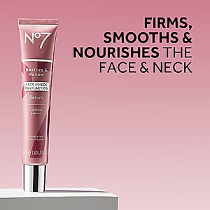 No7 Restore & Renew Multi-Action Face & Neck Serum - Anti Aging Serum for Deep Wrinkle Repair - Collagen Infused Face Serum with a Hydrating Blend of Hibiscus Peptides & Hyaluronic Acid (1 Fl Oz)