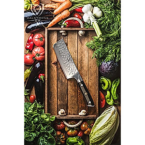 Dalstrong Nakiri Vegetable Knife - 6 inch - Shogun Series Elite - Japanese AUS-10V Super Steel - Black G10 Handle - Damascus - Hammered Finish - Vegetable Kitchen Knife - Sheath Included