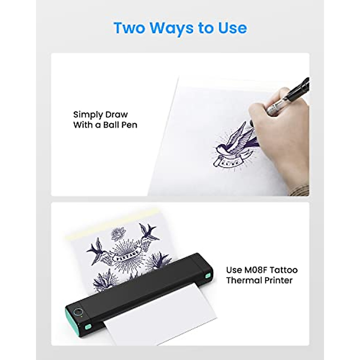 Phomemo Tattoo Transfer Paper - 100 Sheets A4 Size, Thermal Stencil Paper for Tattoo Transfer Kit - Commercial & Personal Use, DIY Tattoo Tracing Paper Compatible with M08F Printer & Tattoo Supplies