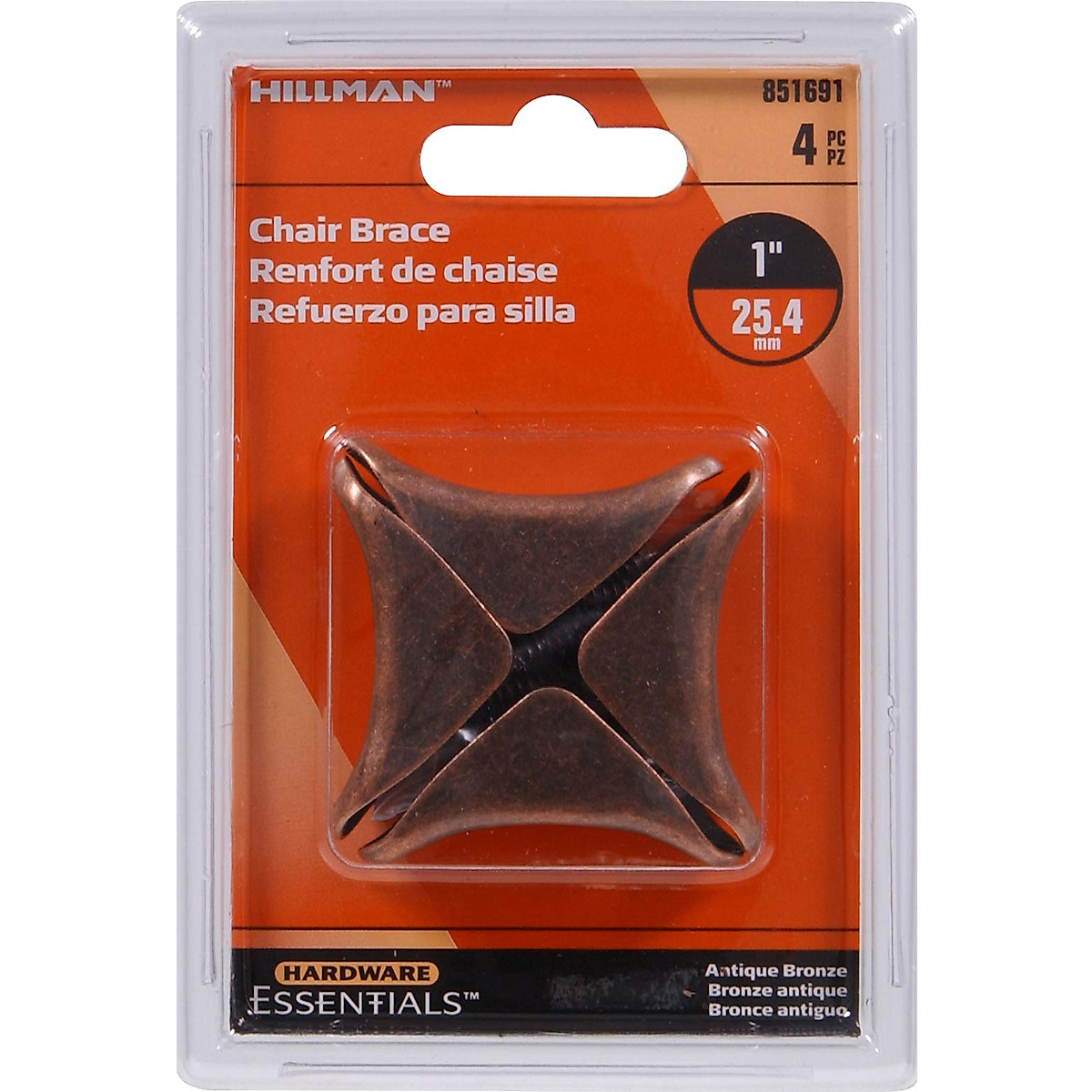 The Hillman Group 851691 1 x 3/4-Inch Chair Brace, Antique Bronze