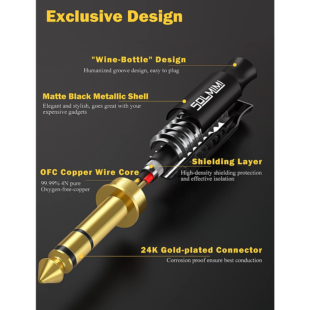 SOLMIMI Headphone Adapter 3.5 to 1/4, 1.5 Meters Nylon Braid 3.5mm to 1/4 Adapter, Lossless Stereo Headphone Jack Adapter for Amplifier Mixer Guitar Piano Speaker or More - (Black, 4.92 FT)