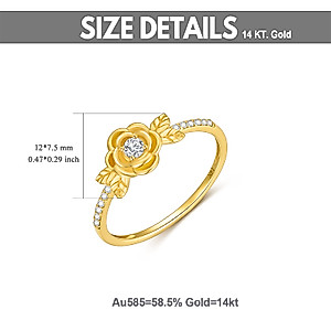 SISGEM 14K Real Gold Rose Flower Ring for Women,Yellow Gold Natural Diamond Engagement Ring/Wedding Band/Wedding Anniversary Birthday Gifts for Her (8)