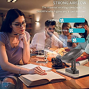 xasla 5'' AA Battery Operated Fan, Desk Fan with Timer, 3 Speeds, Extra Quiet, 7-Blade Design, Adjustable Angle, for Office Desk, Bedroom and Outdoor (without Batteries)