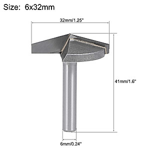 uxcell 150 Degree V-Groove Router Bit 32mm Dia with 6mm Shank, Titanium Steel Tipped V Grooving Bit (Gray)