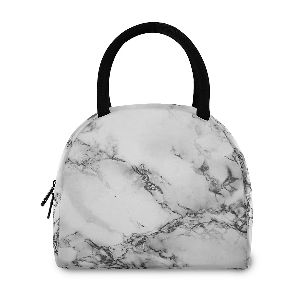 senya Lunch Bag, White Marble Black Texture Insulated Lunch Box Cooler Bag Tote Bag for Women Kids/Picnic/School/Work