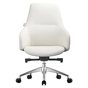 LeisureMod Celeste Mid-Century Modern Conference Office Chair in Upholstered Faux Leather and Iron Frame with Swivel and Tilt (White)