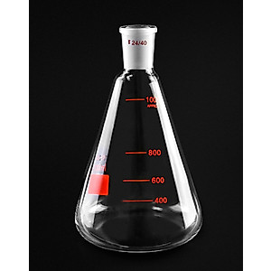 QWORK 1000 mL Borosilicate Glass Erlenmeyer Flask, Thick Wall Flask with 24/40 Outer Joint