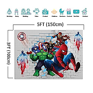 Spiderman Theme Backdrop 5x3ft White Brick Wall Photo Super City Spiderman Background for Superhero Spiderman Kids Birthday Party Photography Decoration Banner