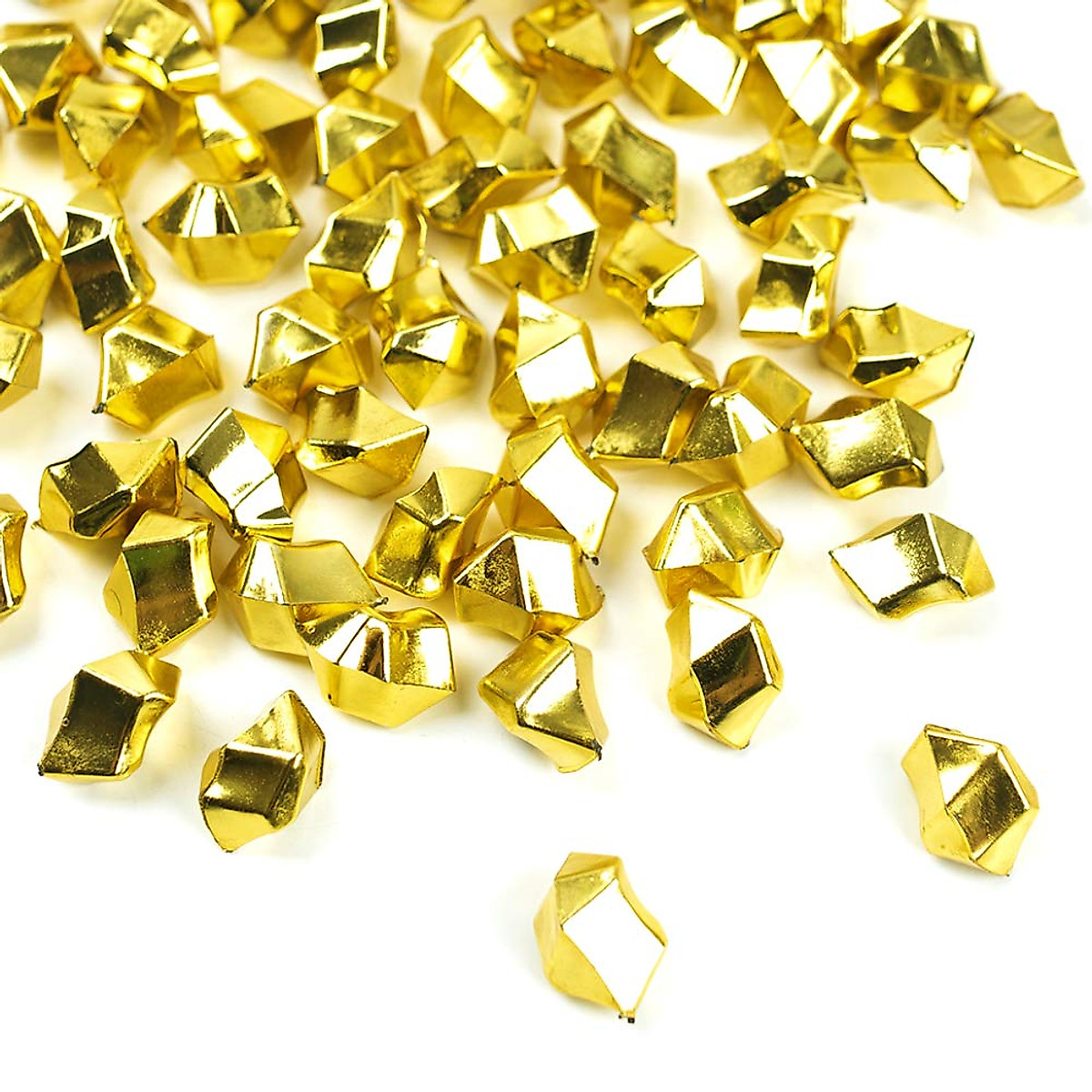 DomeStar 150PCS Fake Gold Ice, Gold Acrylic Ice Fake Plastic Gold Nuggets Gold Rocks Gems Marble Vases Fillers for St. Patrick’s Table Scatter Decoration