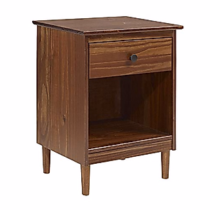 Walker Edison Traditional Wood 1 Drawer Nightstand Side Table Bedroom Storage Drawer and Shelf Bedside End Table, 18 Inch, Walnut