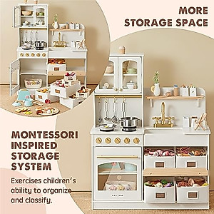 Tiny Land Play Kitchen for Kids, Wooden Play Kitchen with Toy Storage System, Toy Kitchen Set with Plenty of Play Features, Kids Play Kitchen Designed, Gift for Ages 3+