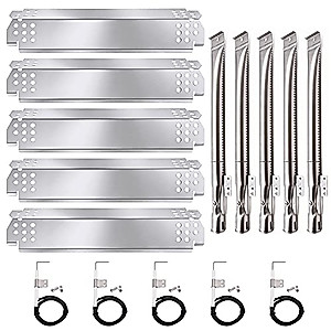 Criditpid Grill Parts Kits Compatible for Nexgrill 5 Burner 720-0888 720-0888N 720-0830H, Members Mark 720-0882D, 5-Pack Grill Burner, Heat Plate Replacement Parts for Nexgrill 720-0888N