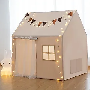 TreeBud Play Tent with Padded Mat, Pennant Banners, Star Lights - Kids Playhouse with Large Space for Indoor Outdoor, Large Play House Toys for Toddler, Boys and Girls, Side Door Roller Blind