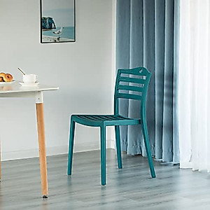 Fabulaxe Stackable Modern Plastic Indoor and Outdoor Dining Chair with Ladderback Design for All Weather Use, Blue Set of 4