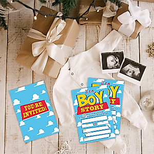 TPYEN It's A Boy Story Baby Shower Invitations, Sky & Cloud Baby Shower Fill-In Invitation Cards With Envelopes - Gender Reveal Party Decorations & Supplies-B15
