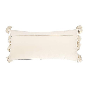 Creative Co-Op White Cotton & Chenille Woven Lumbar Raised Black Stripes & Thick Tassels Pillows