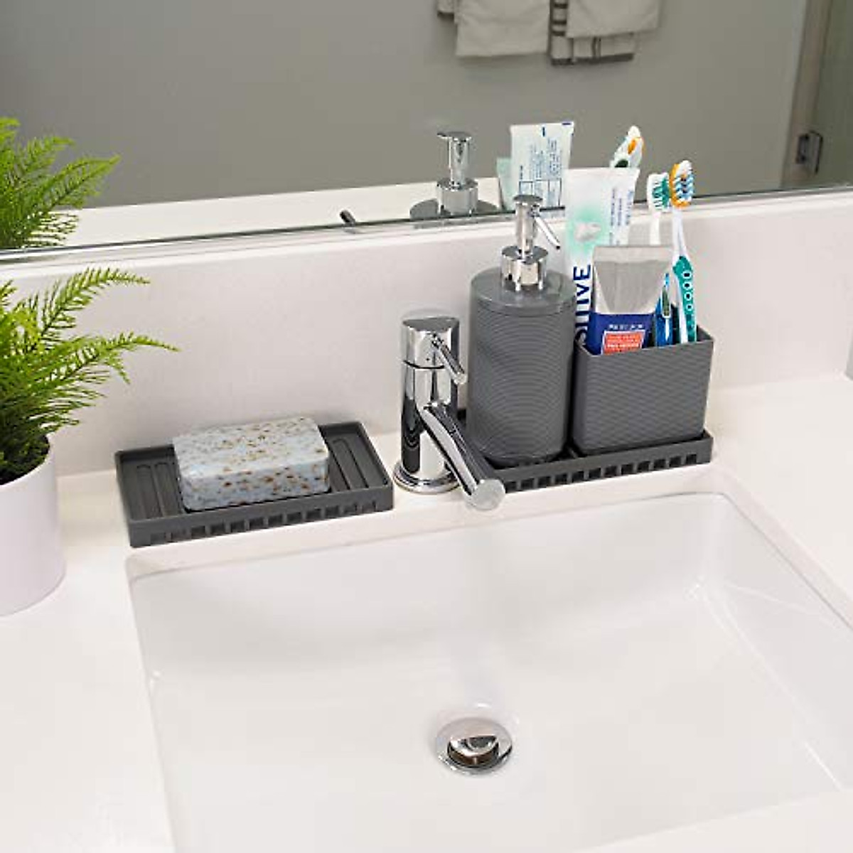 NIUHOM 2 Pcs Kitchen Soap Tray, Kitchen Sink Tray, Self Draining Silicone Dish Soap Holder, Soap Tray for Kitchen Sink Bathroom, Sink Caddy Organizer for Soap Bottle, Sponge, Scrubber, Soap Dispenser