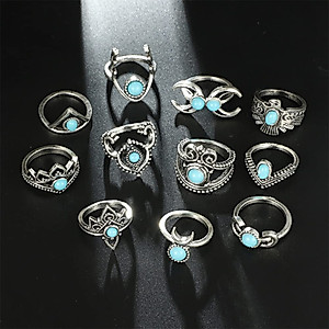 HSQYJ 11Pcs Vintage Silver Stacking Knuckle Rings Set Bohemian Gothic Turquoise Midi Animal Rings Sets for Women Girls Jewelry Accessories (11Pcs Turquoise Animal Set)