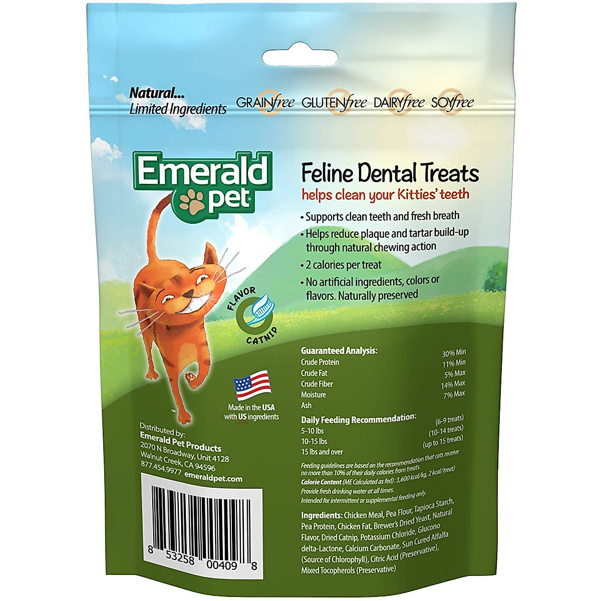 Emerald Pet 6 Pack of Catnip Feline Dental Treats, 3 Ounces Each, Grain-Free Cat Treats Made in The USA