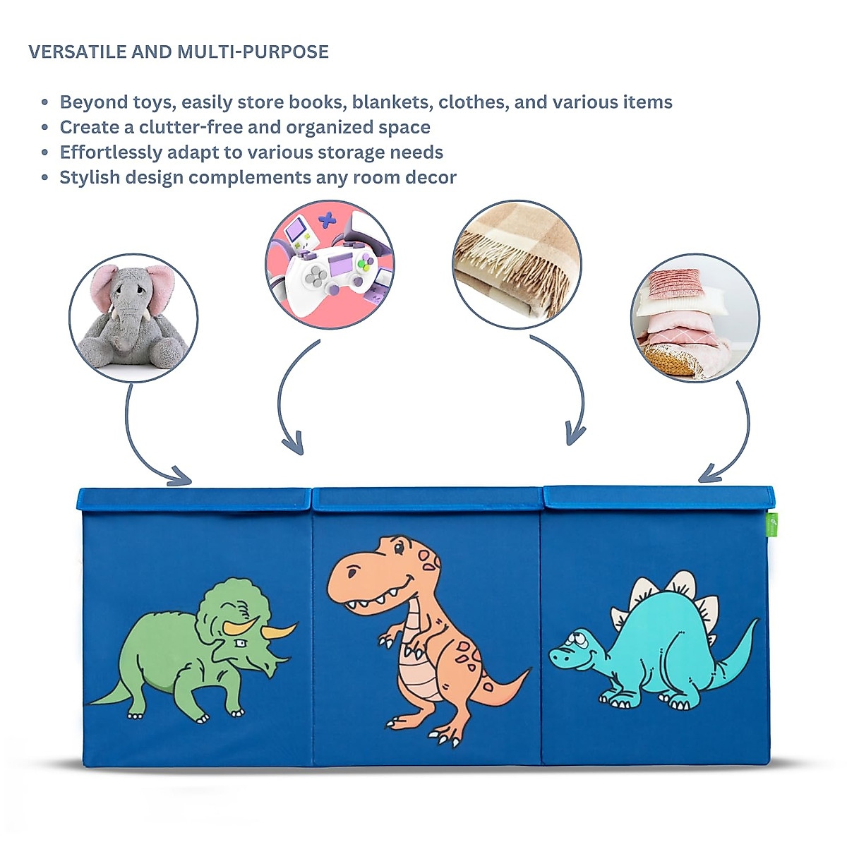 Ethiques Blue(Custom Dinosaur)Collapsible Large toy chest,40X16X14,Storage compartments with Lids