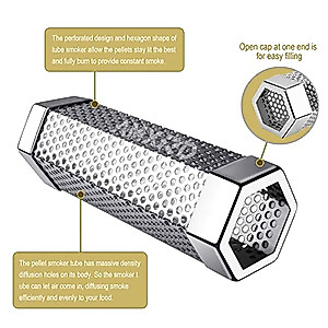 AMXRD Pellet Smoker Tube, Premium 6 inch 304 Stainless Steel BBQ Wood Smoke Tube for All Grills or Smoker, Dishwasher Safe