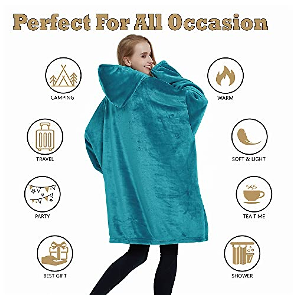 Oversized Blanket Hoodie Wearable Sweatshirt, Comfortable Sherpa Lounging Pullover for Adults(Sea Green One Size)