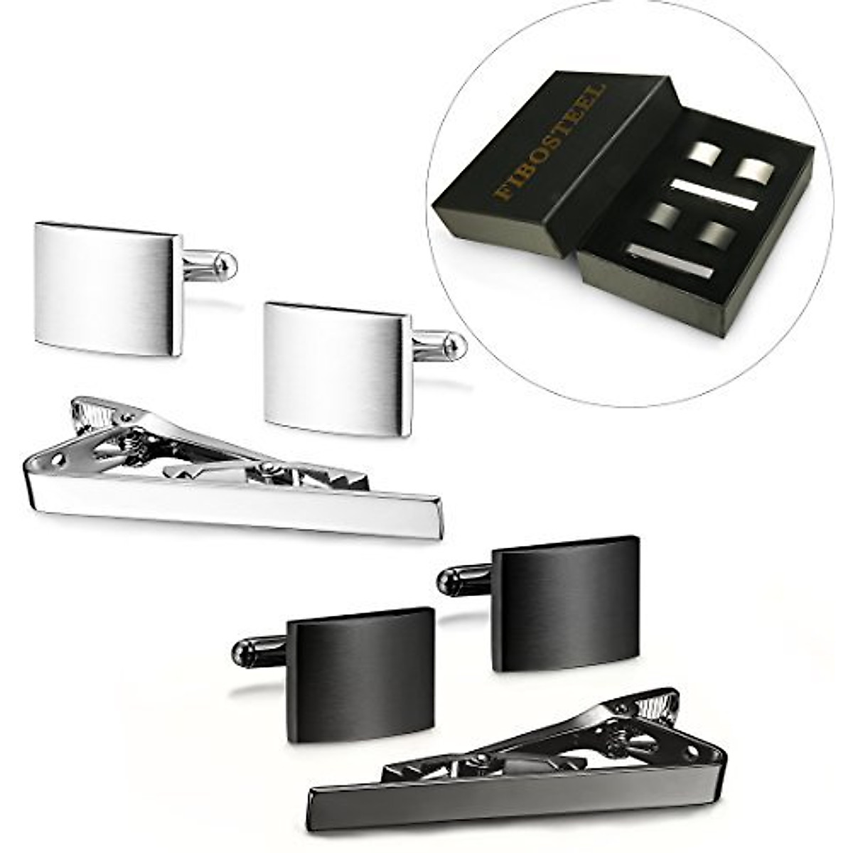 FIBO STEEL Tie Clips Cufflink Set for Men Classic Wedding Cufflinks Mens Dad Birthday Gifts