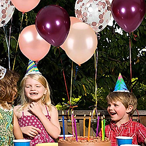 62 Pieces Rose Gold Burgundy Confetti Balloons Kit, 12 Inch Rose Gold Confetti Burgundy Rose Gold Latex Balloons with Balloon Ribbon for Wedding Birthday Girl Party Background Decorations