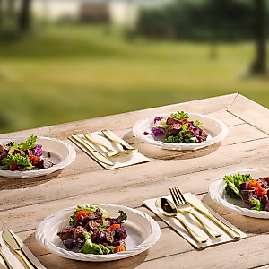 Munfix 200 White Plastic Plates Set - 9 Inch Plastic Dinner Plates, Disposable Plates Bulk Pack, Party Plates for BBQ, Picnic, Parties, Travel and Events, Microwavable Recyclable