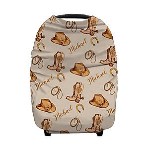 Personalized Cowboy Baby Car Seat Covers with Name, Custom Western Nursing Cover Breastfeeding for Babies, Carseat Canopy for Boys and Girls, Infant Stroller Cover, Breathable Carseats Cover