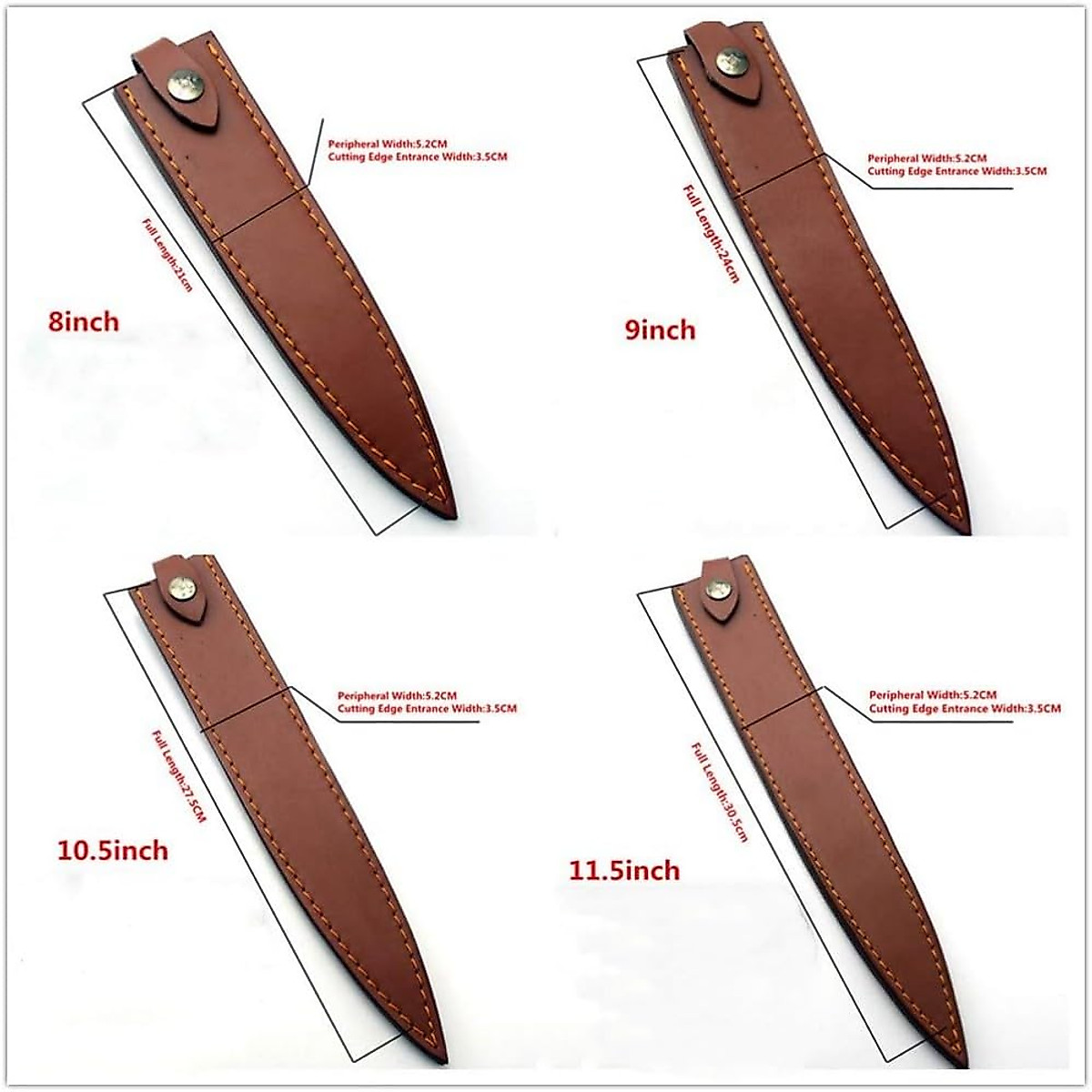 Aibote Leather Scabbard Fish Filet Sashimi Knife Sheath With Belt Loop Case Hunting Holster Chef Knives Holder Sheaths Bag Pocket for Double Edge Knives Fruit Knives(8inch)