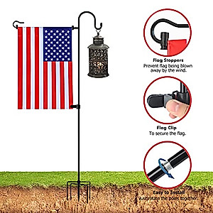 SPIPHY Garden Flag Holder Stand with Shepherd Hook, 48" Weather-Proof Garden Flag Pole with Spring Stoppers and Flag Clip Garden Flag Stand with American Flag(Without Light)