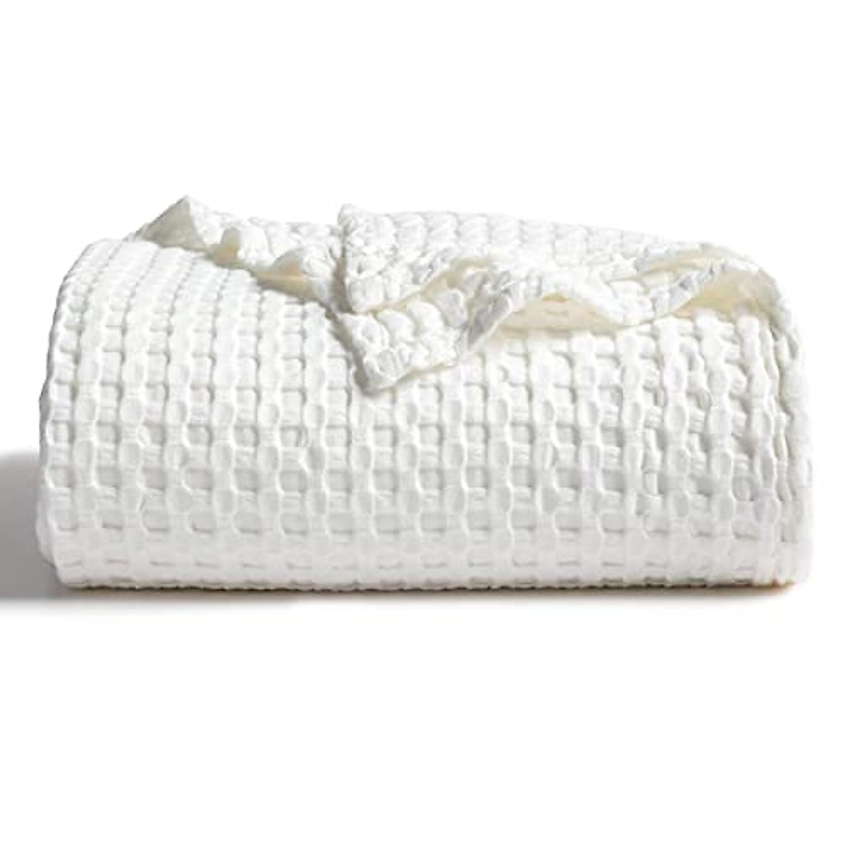 Bedsure Cooling Bamboo Waffle Weave Blanket - Soft, Lightweight and Breathable Throw Blankets for Hot Sleepers, Luxury Cotton Throws for Bed, Couch and Sofa, White 50x70Inches