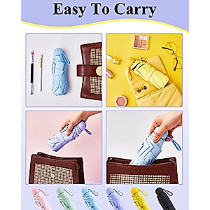 Fabbay 6 Pcs Mini Travel Umbrella for Purse Compact 8 Ribs Lightweight Tiny Folding Portable Umbrella Windproof Parasol with UV Protection Pocket Umbrella for Sun and Rain Protection Girls Women