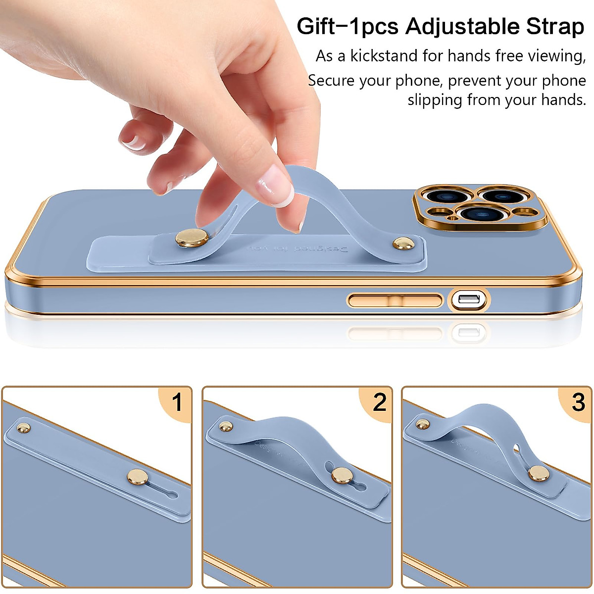 VENINGO iPhone 13 Pro Case, Slim Fit Soft TPU with Adjustable Wristband Kickstand, Scratch Resistant Shockproof Protective Cover for iPhone 13, Lavender Grey