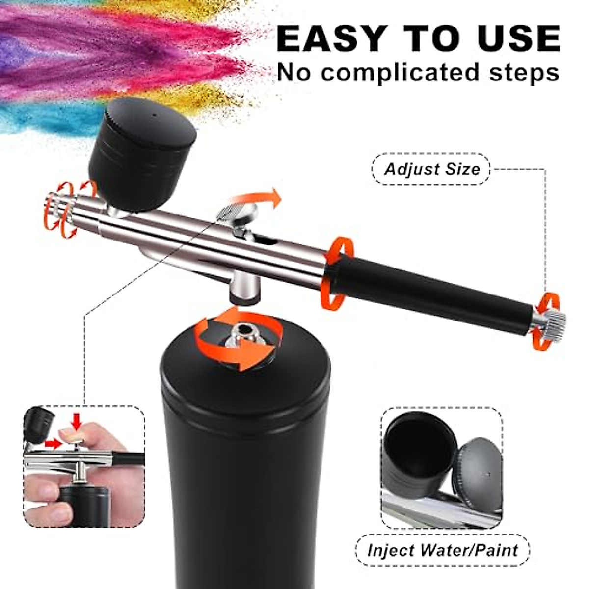 Airbrush-Kit Rechargeable Cordless Airbrush Compressor - Auto Handheld Airbrush Gun, Airbrush Set Portable Wireless Air Brush for Barber, Nail Art, Cake Decor, Makeup, Model Painting (Black)