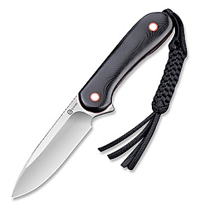 CIVIVI Fixed Blade Elementum Knife 3.98" Blade, Contoured G10 Handles, Belt Knife with Leather Sheath,Tied Paracord Lanyard for Outdoor EDC C2104A