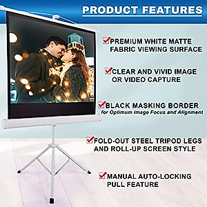 Pyle Portable Projector Screen Tripod Stand - Mobile Projection Screen , Lightweight Carry & Durable Easy Pull Assemble System for Schools Meeting Conference Indoor Outdoor Use, 40 Inch(PRJTP42)
