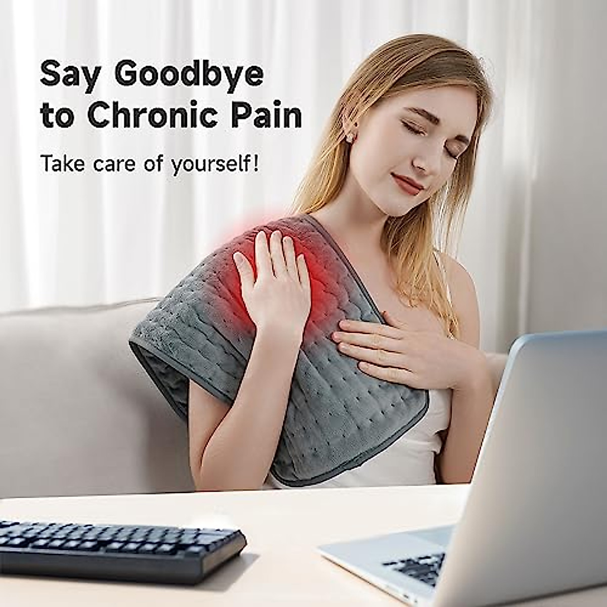 XL Heating Pad for Back Pain Relief, LQCTS Electric Heating Pads for Cramps, Neck and Shoulder with Auto Shut Off, Moist Heat Option, Gifts for Women, Men, Mom, Dad, Machine Washable (Gray)