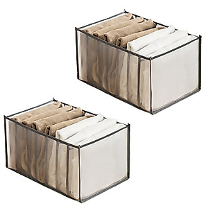 2pcs Washable Wardrobe Clothes Organizer for Folded Clothes.Jeans Compartment Storage Box for Closet Drawer, Foldable Closet Drawer Organize for Bedroom,Dorm Room(7 Grids) (Jeans with 7 Grids-Large)